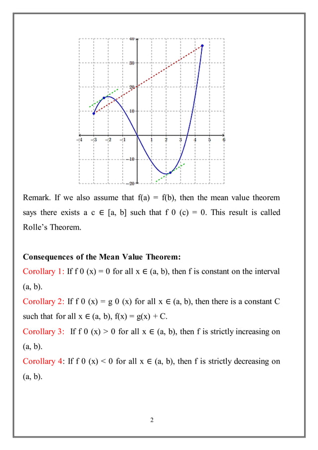MVT mean value theorem نظرية القيمة المتوسطة | PDF