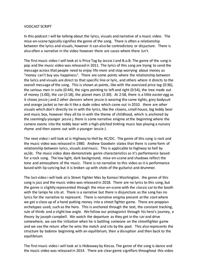 Mv vodcast script | DOCX