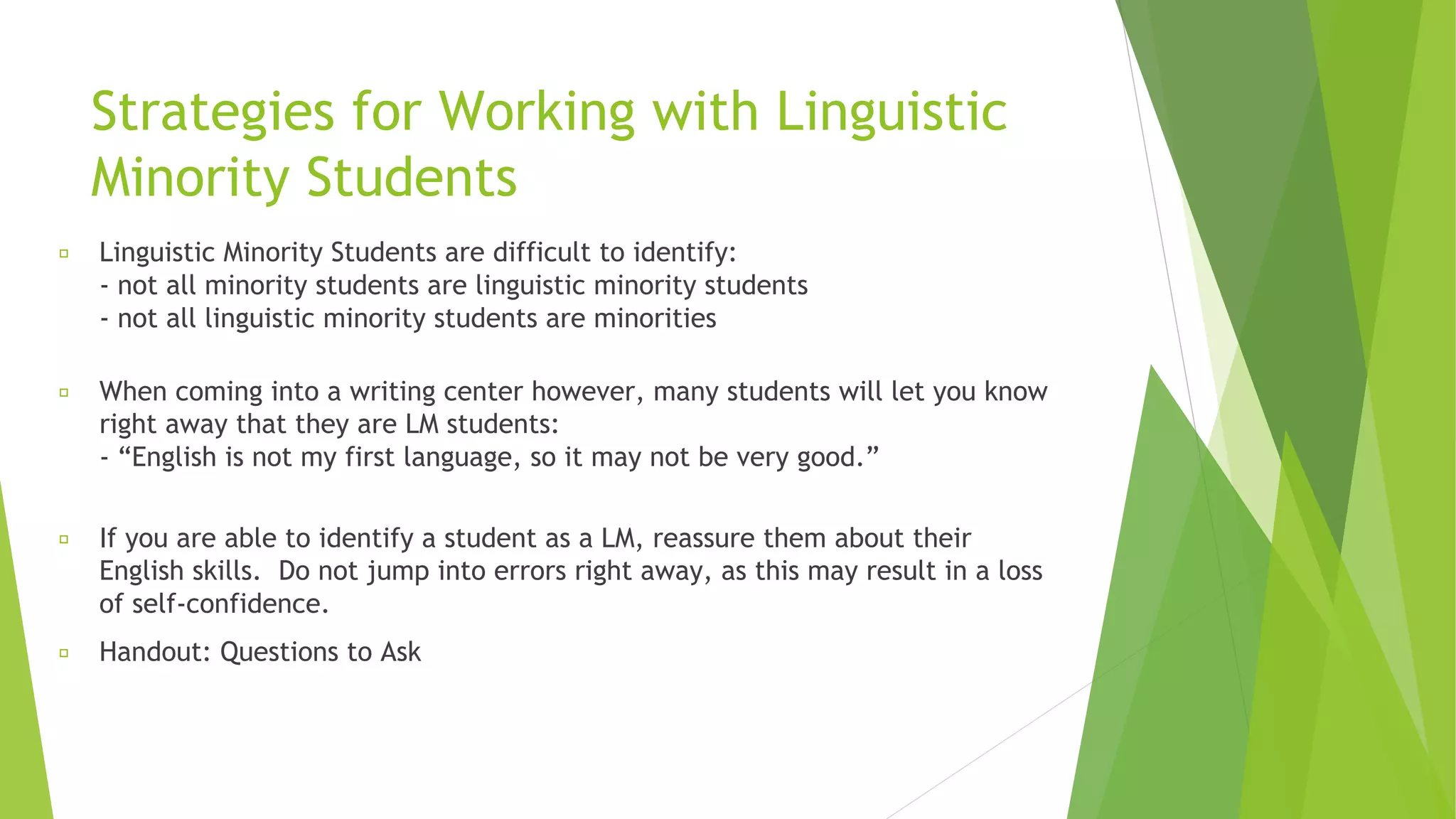 Breaking the Stereotype: Linguistic Minority Students and the Writing ...