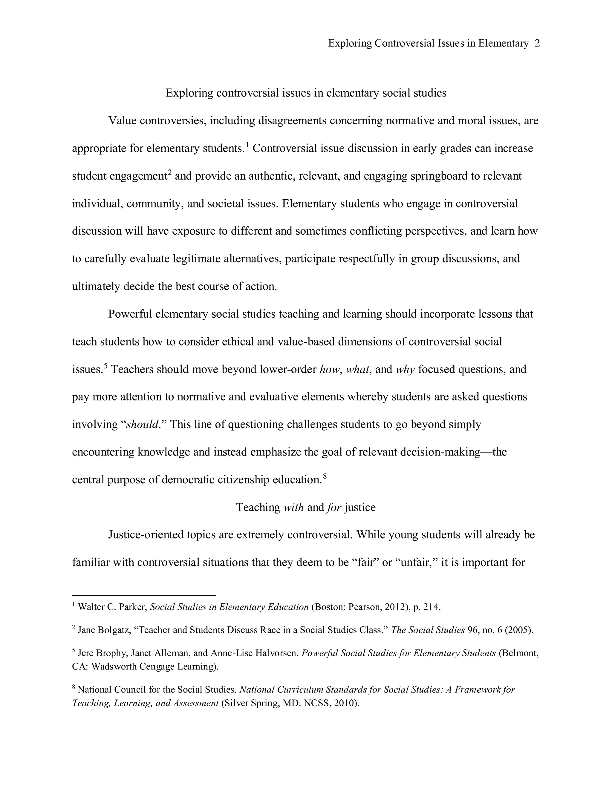 Exploring controversial issues in elementary social studies | PDF