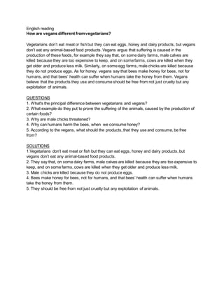 English reading vegans and vegetarians | DOCX