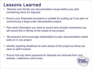 Tracking Collections Rationalisation Through MIMSY XG Disposals ...