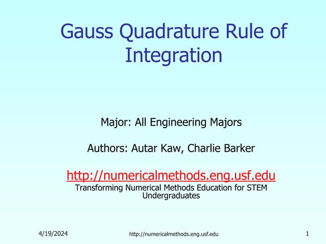 The Gregory Gauss Quadrature formula for beginners | PPT