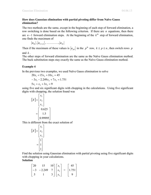 Gaussian Elimination | PDF