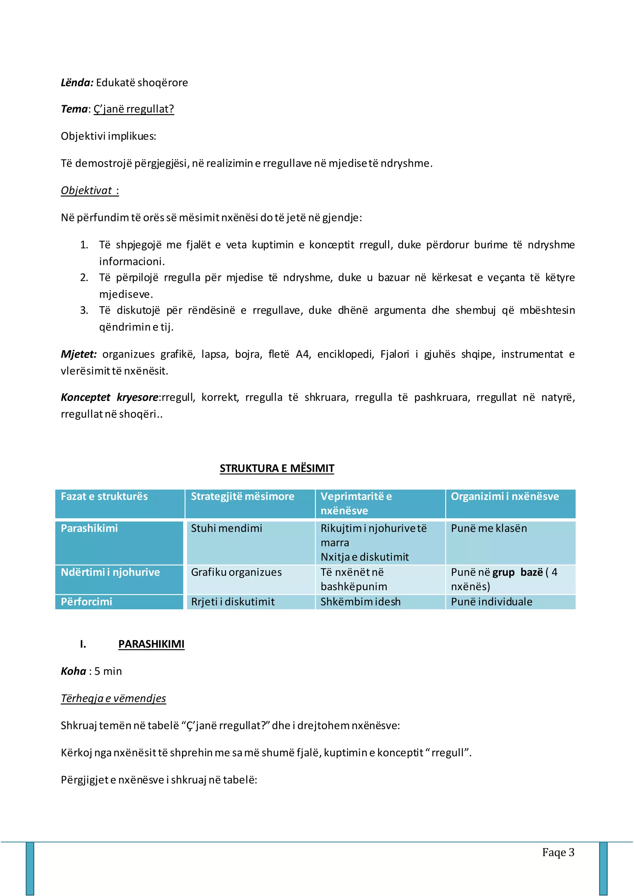 Modeli i një planifikimi ditor | DOCX