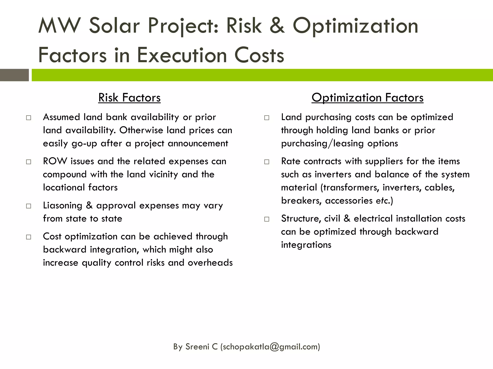 Cost Components in a MW Scale Solar Power Project | PDF