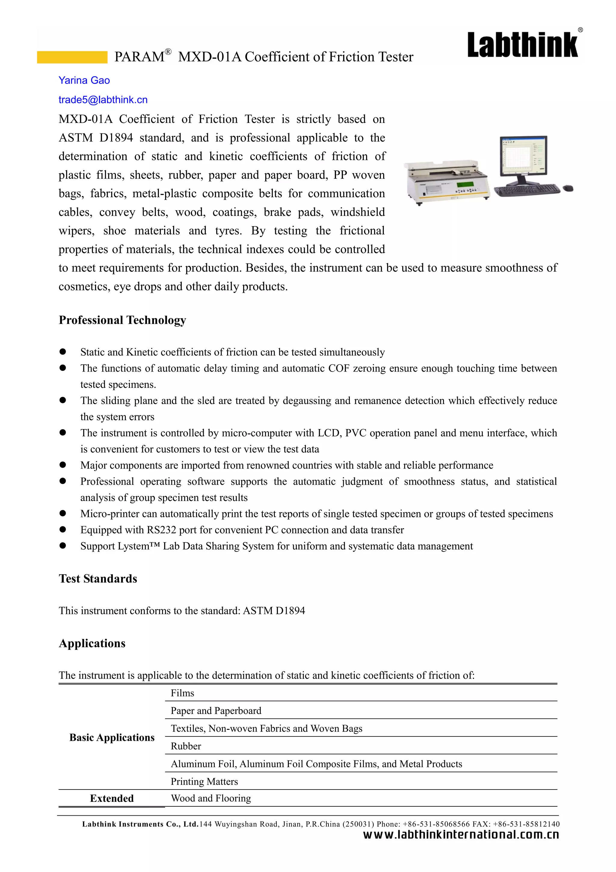 Coefficient Of Friction Testing Instrument Pdf