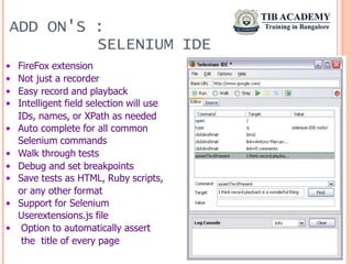 Selenium Tutorial for Beginners - TIB Academy | PPT