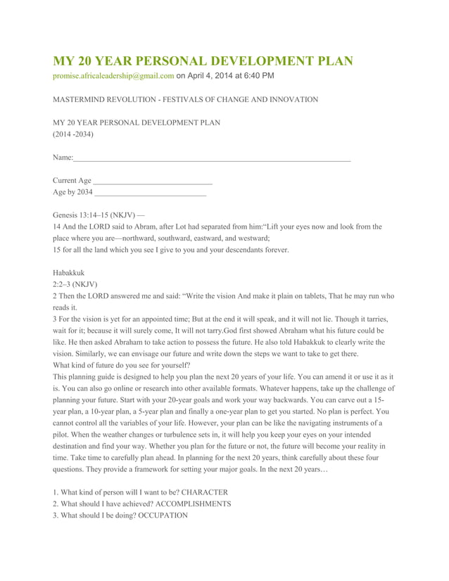 My 20 year personal development plan | PDF