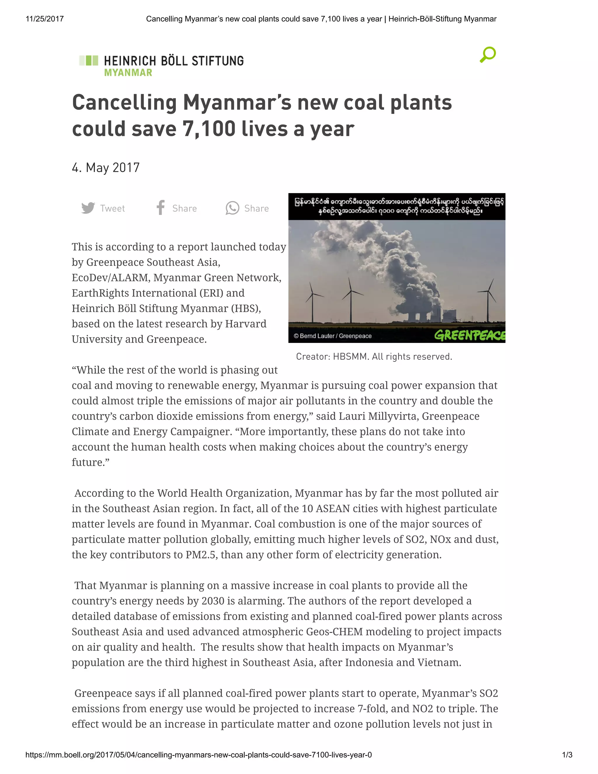 Myanmar coal report and clean renewable energy | PDF