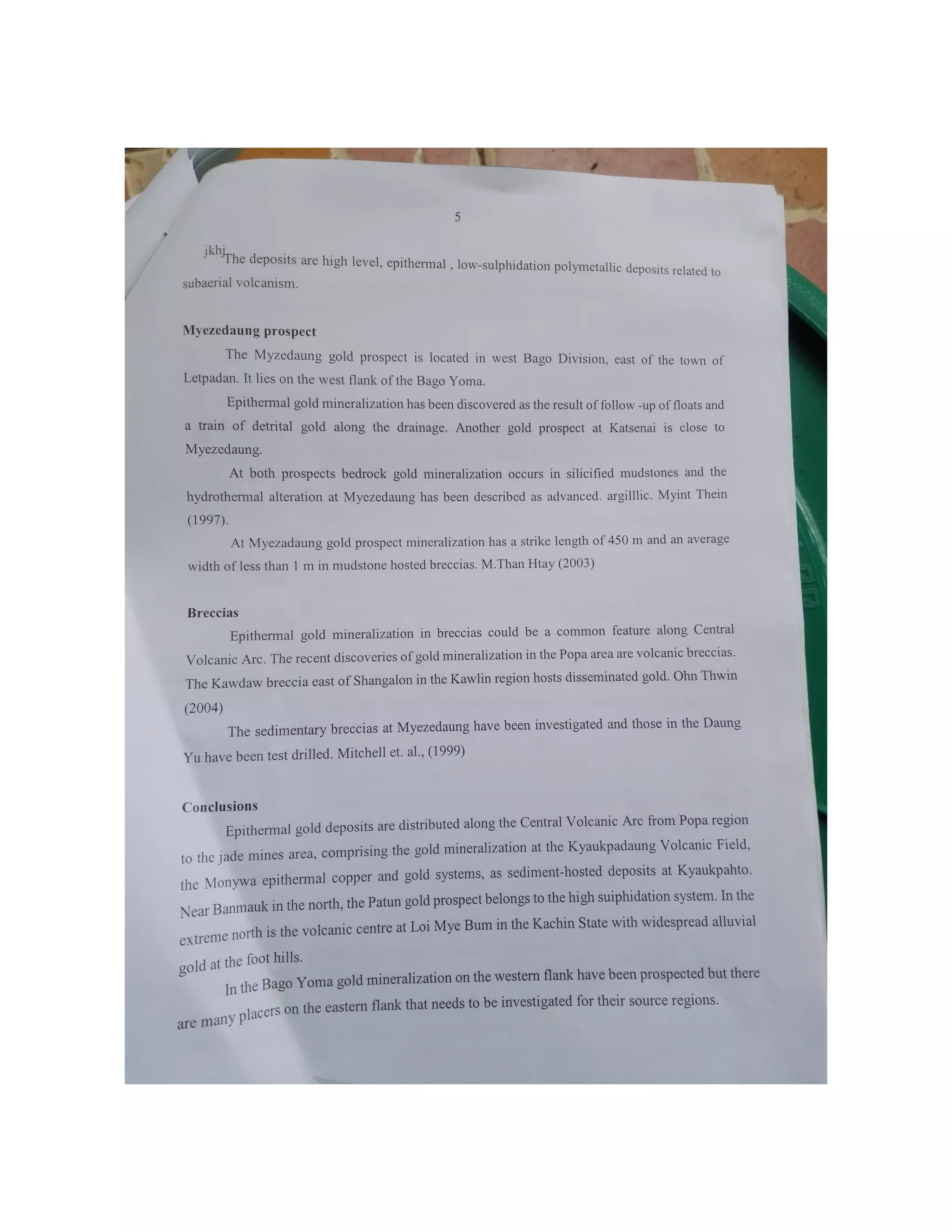 Myanmar Gold Geology Report Collection by Myo Aung Ex-Exploration ...