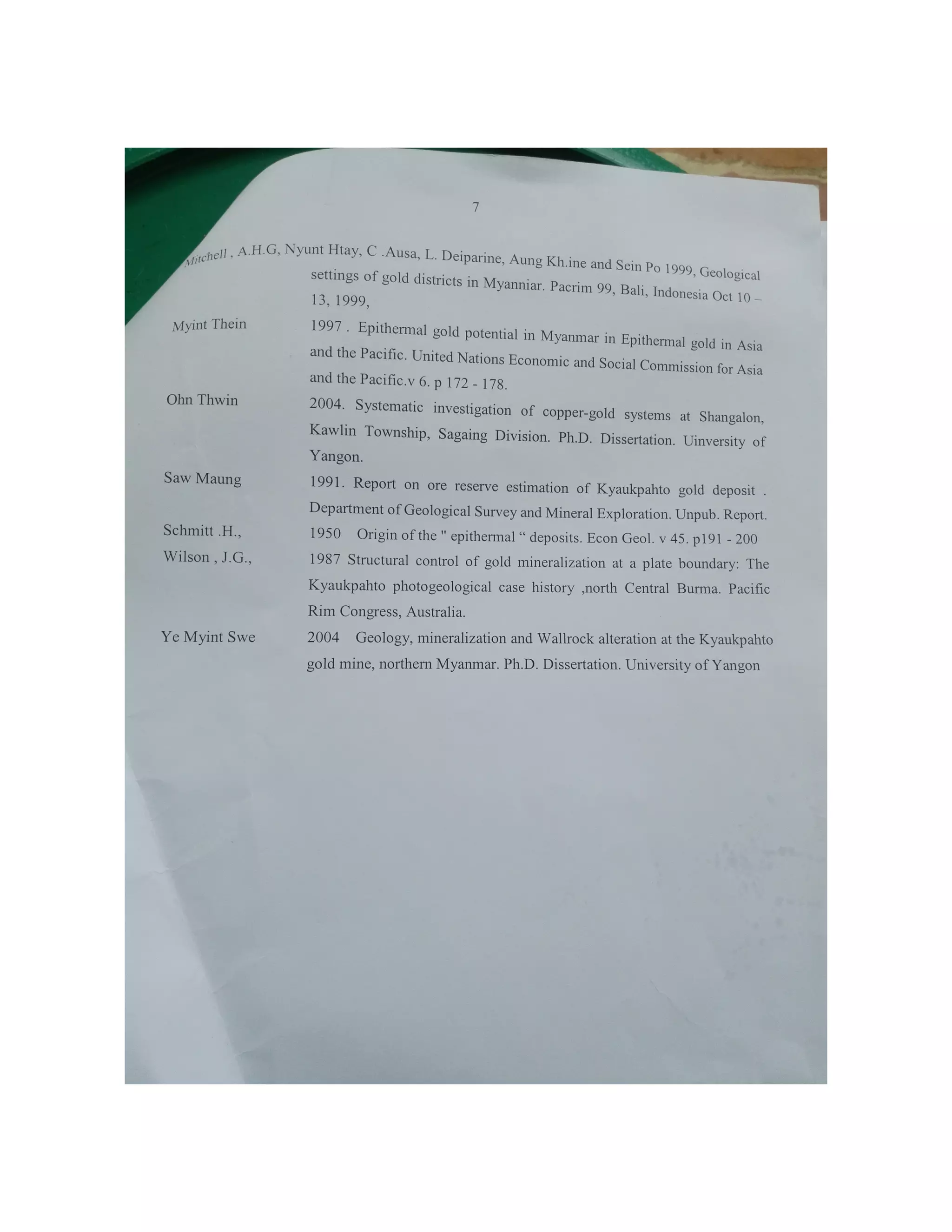 Myanmar Gold Geology Report Collection by Myo Aung Ex-Exploration ...