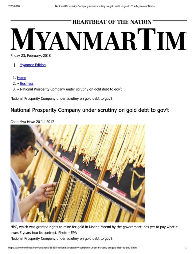 MYANMAR NPGPG MOEDI MOEMI GOLD MINE COLLECTON | PDF | Business ...