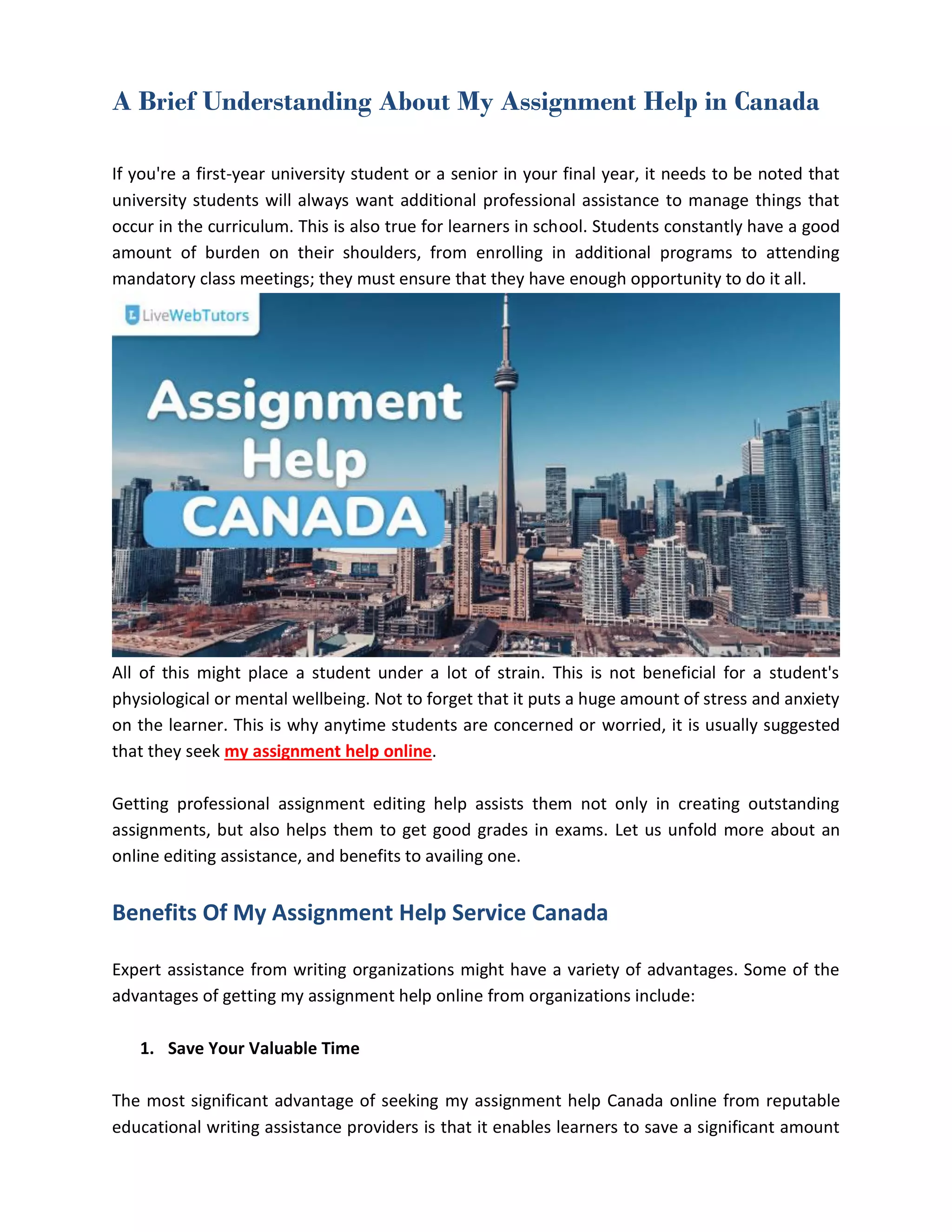 A Brief Understanding About My Assignment Help in Canada | PDF