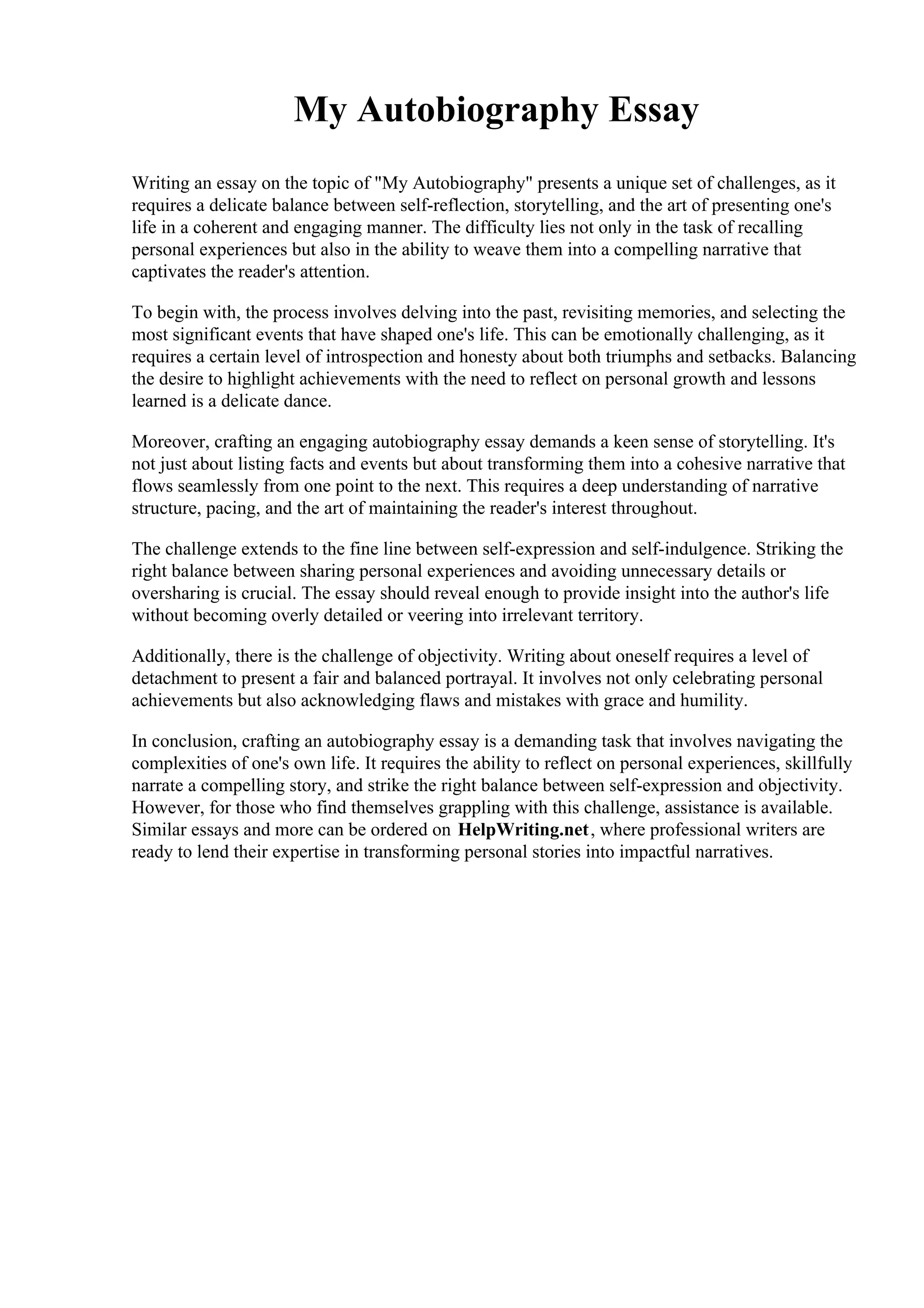 My Autobiography Essay. Spokane Community College | PDF