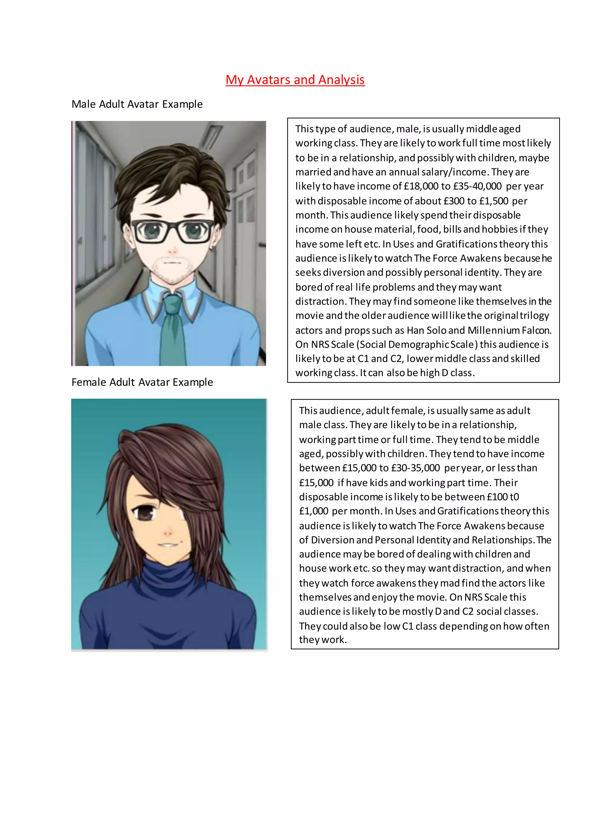 My avatar analysis and survey analysis | PDF