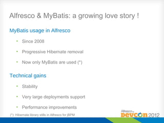 Using MyBatis in Alfresco custom extensions - Alfresco Devcon 2012 - Berlin | PPT