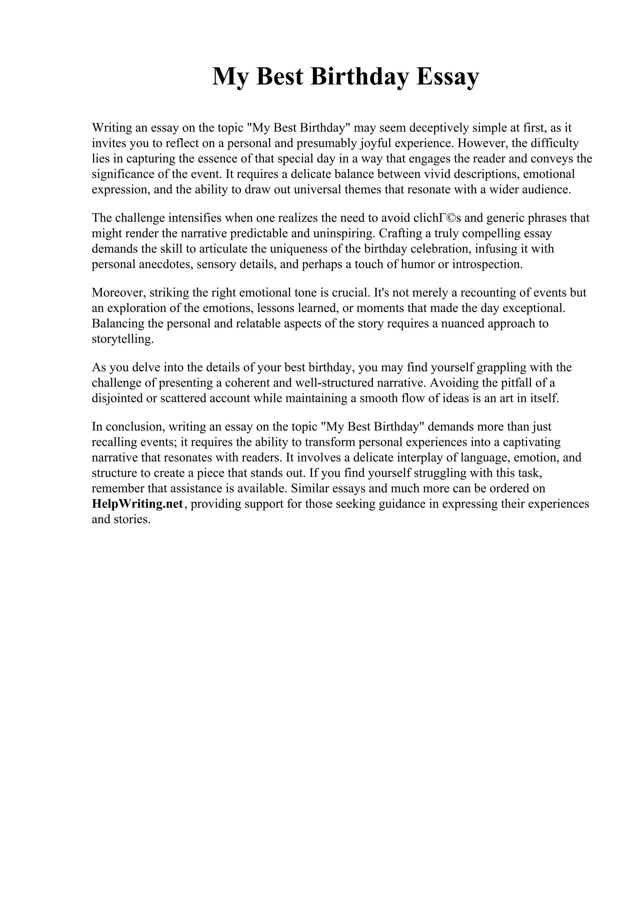 My Best Birthday Essay. Stonehill College | PDF | Birthday | Personal ...