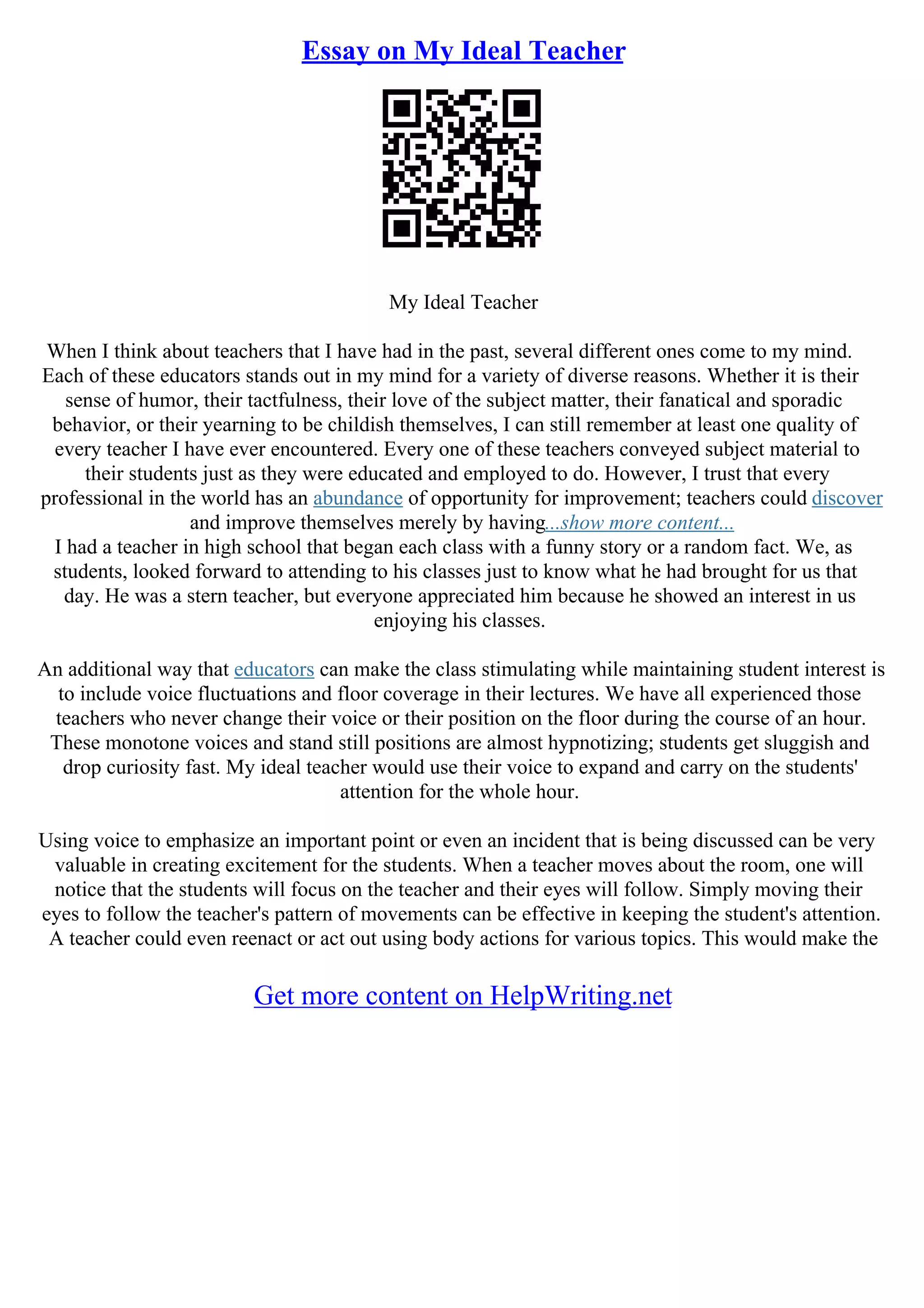 My Best Teacher Essay | PDF