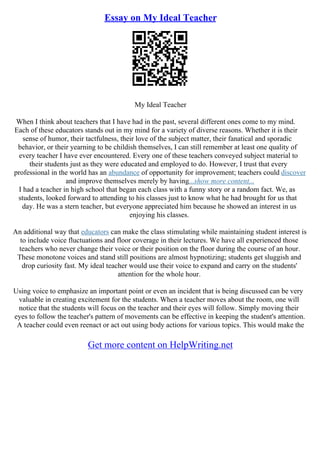 My Best Teacher Essay | PDF