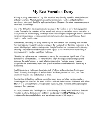 My Best Vacation Essay | PDF