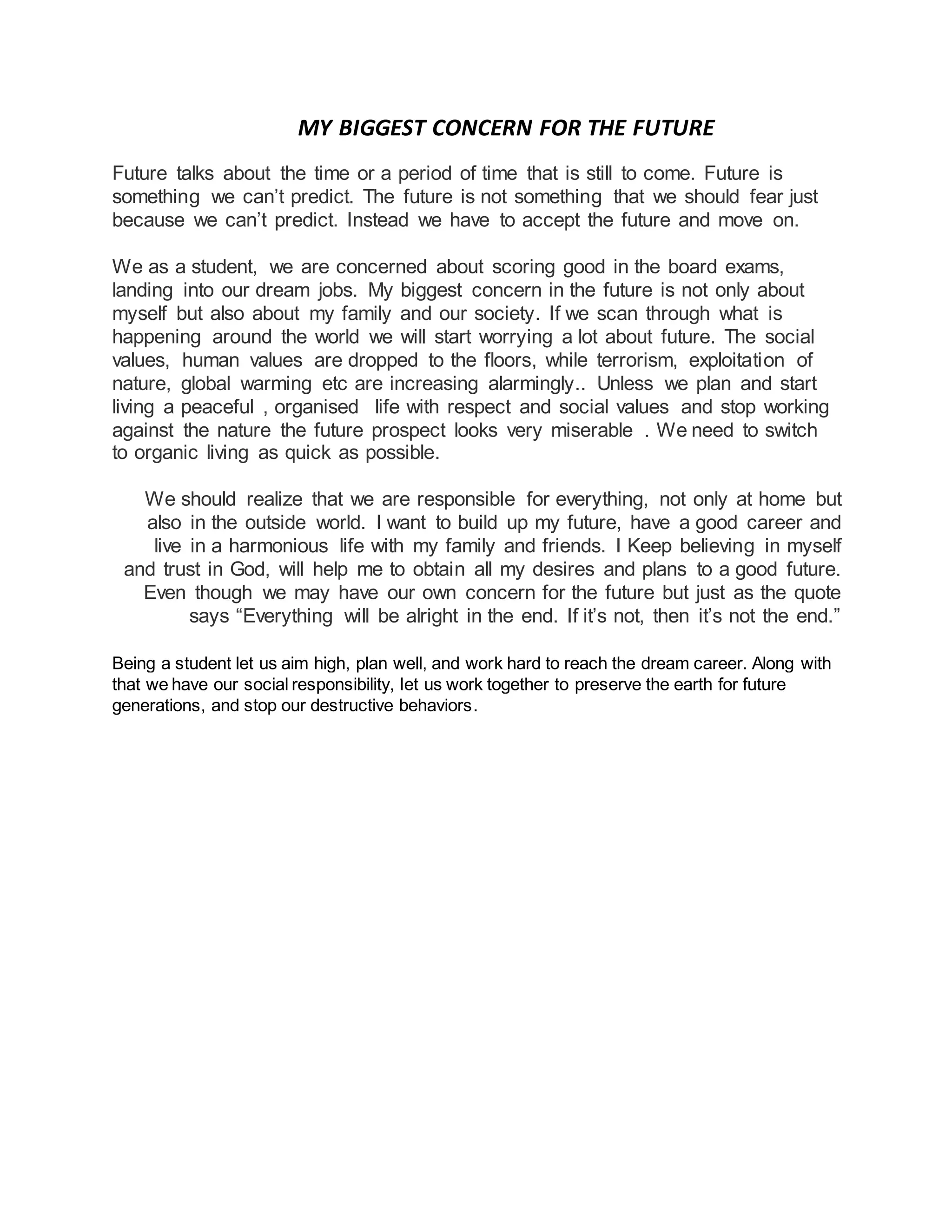 My biggest concern for the future | DOCX