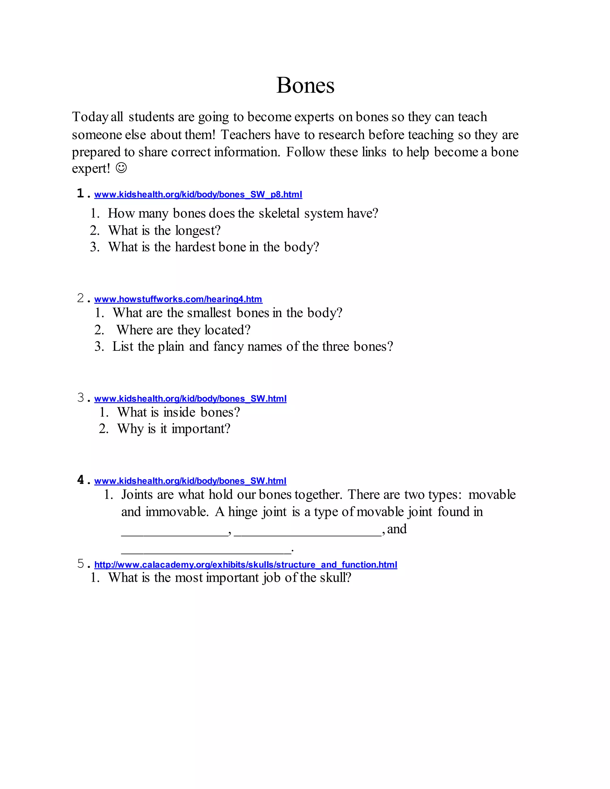 My Bone Webquest Word Document | DOCX | Bone and Joint Conditions ...