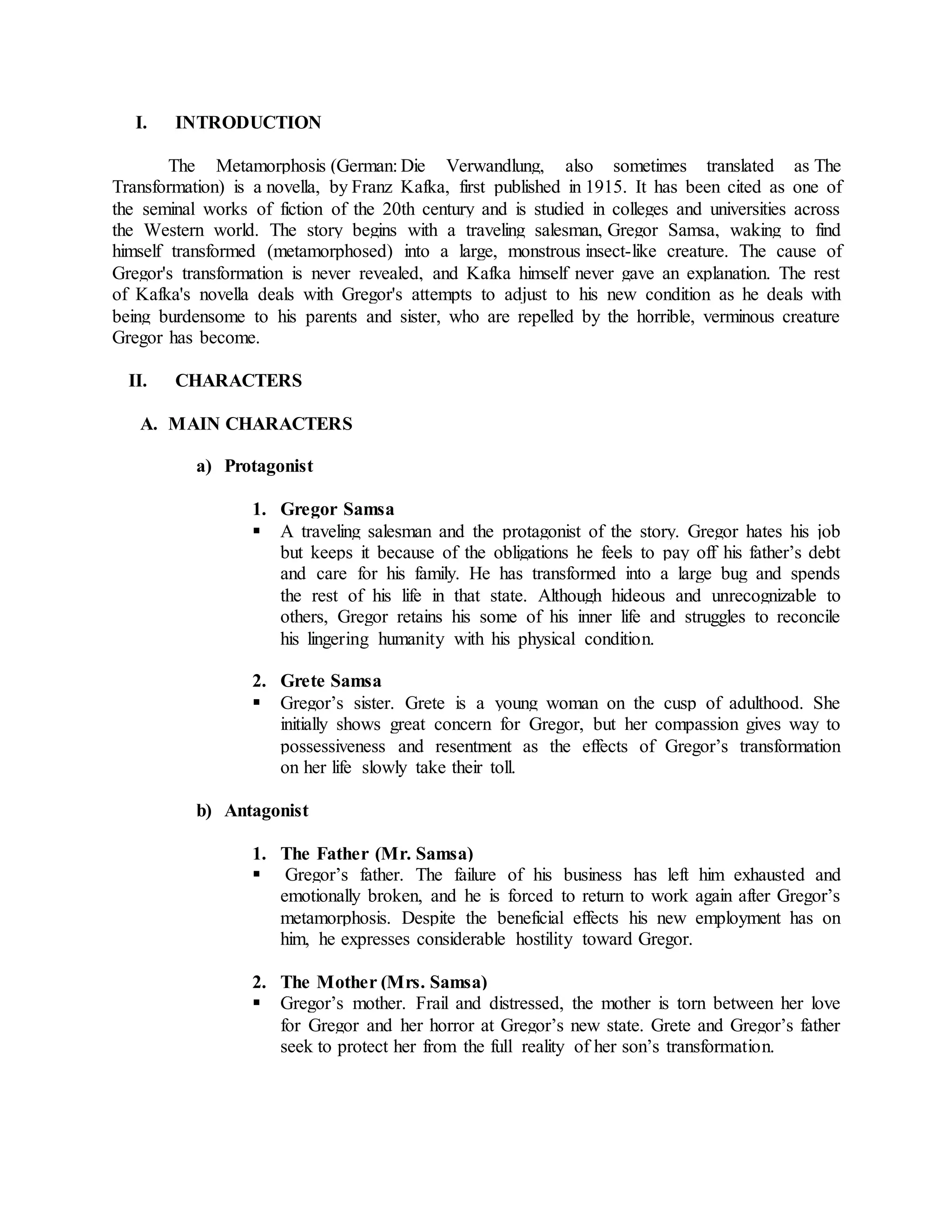 Book report (the metamorphosis) | DOCX