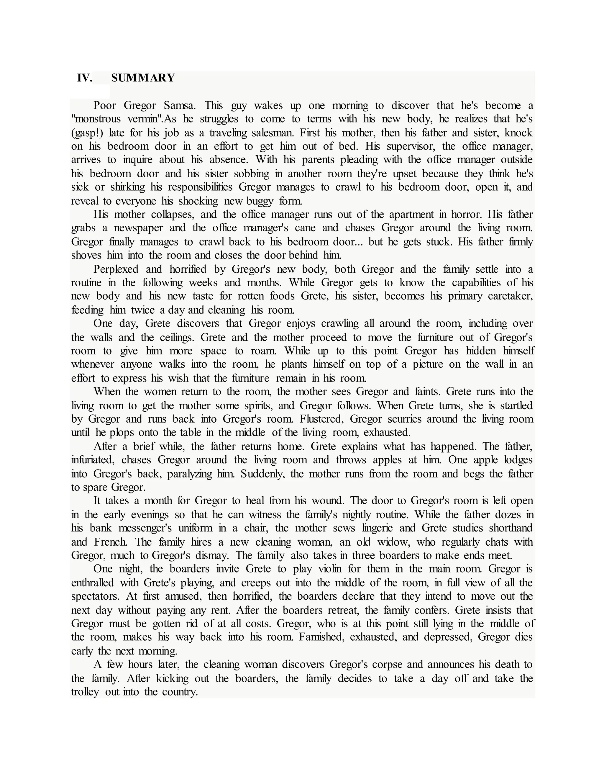 Book report (the metamorphosis) | DOCX