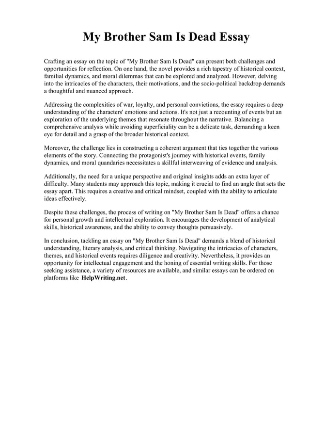 My Brother Sam Is Dead Essay. Cleveland Institute of Art | PDF