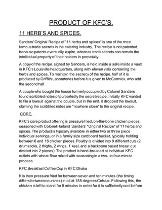 11th grade business studies project on KFC | DOCX