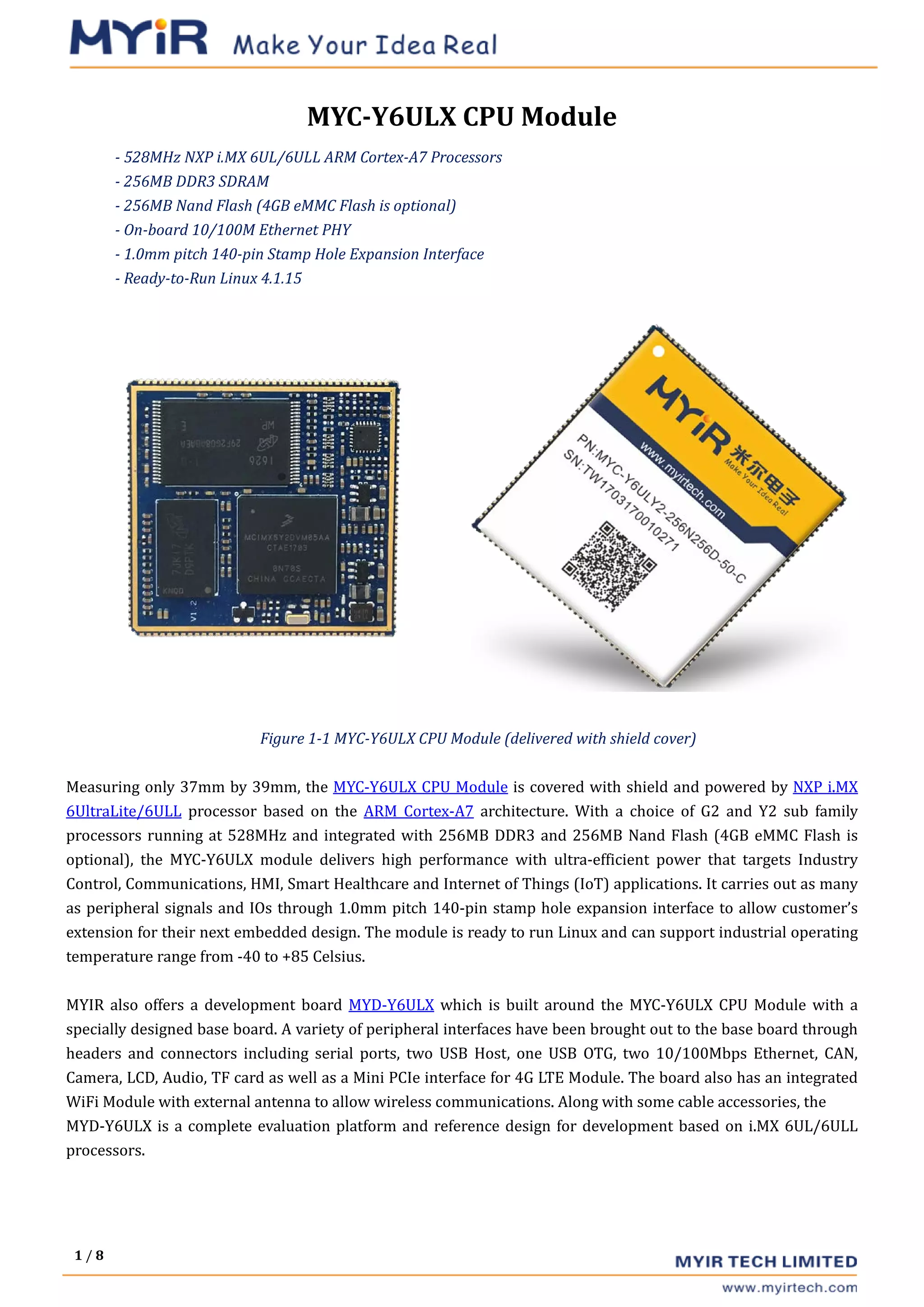 MYC-Y6ULX CPU Module - NXP i.MX 6UL/6ULL System-on-Module | PDF