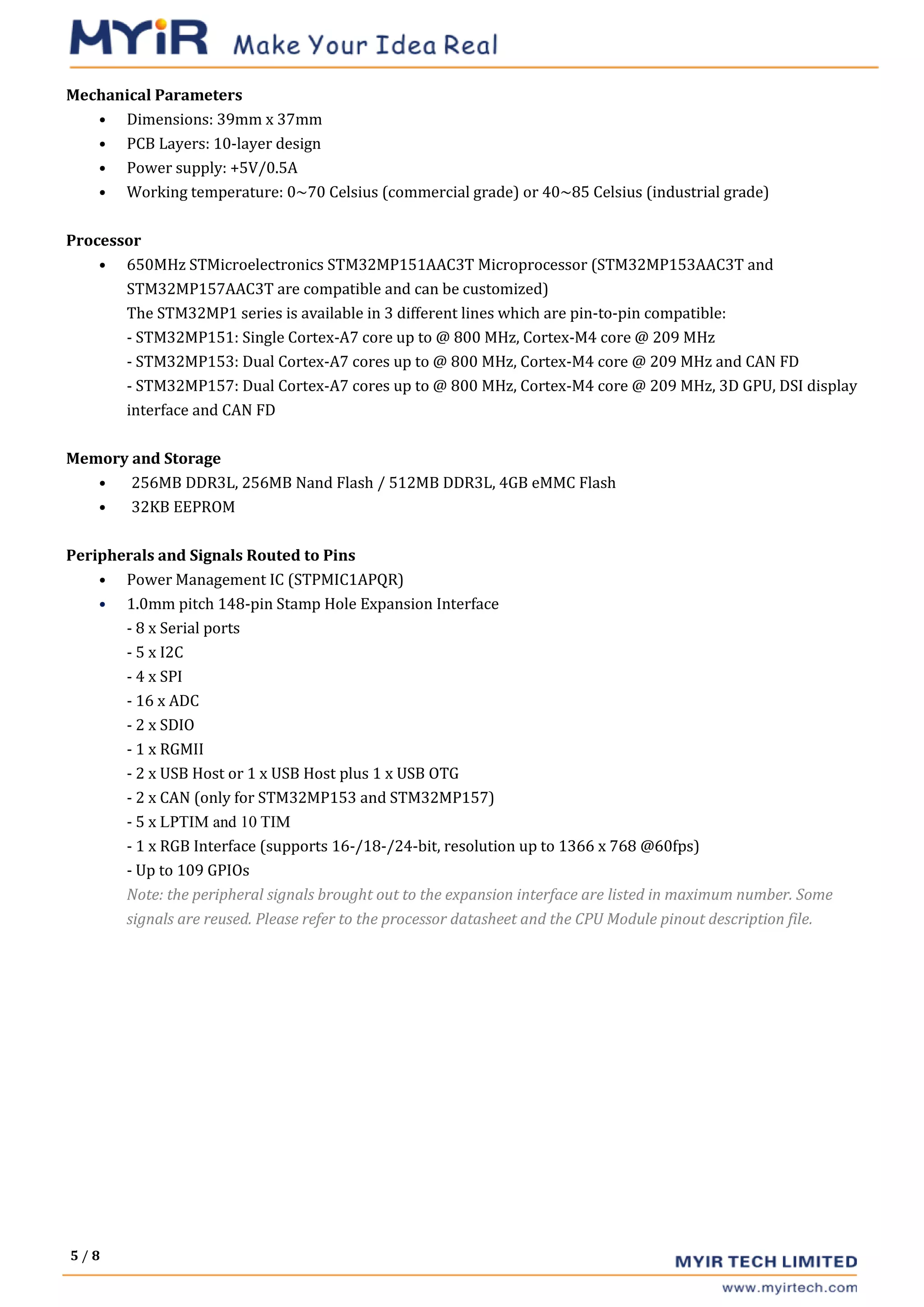 MYC-YA15XC-T CPU Module | PDF