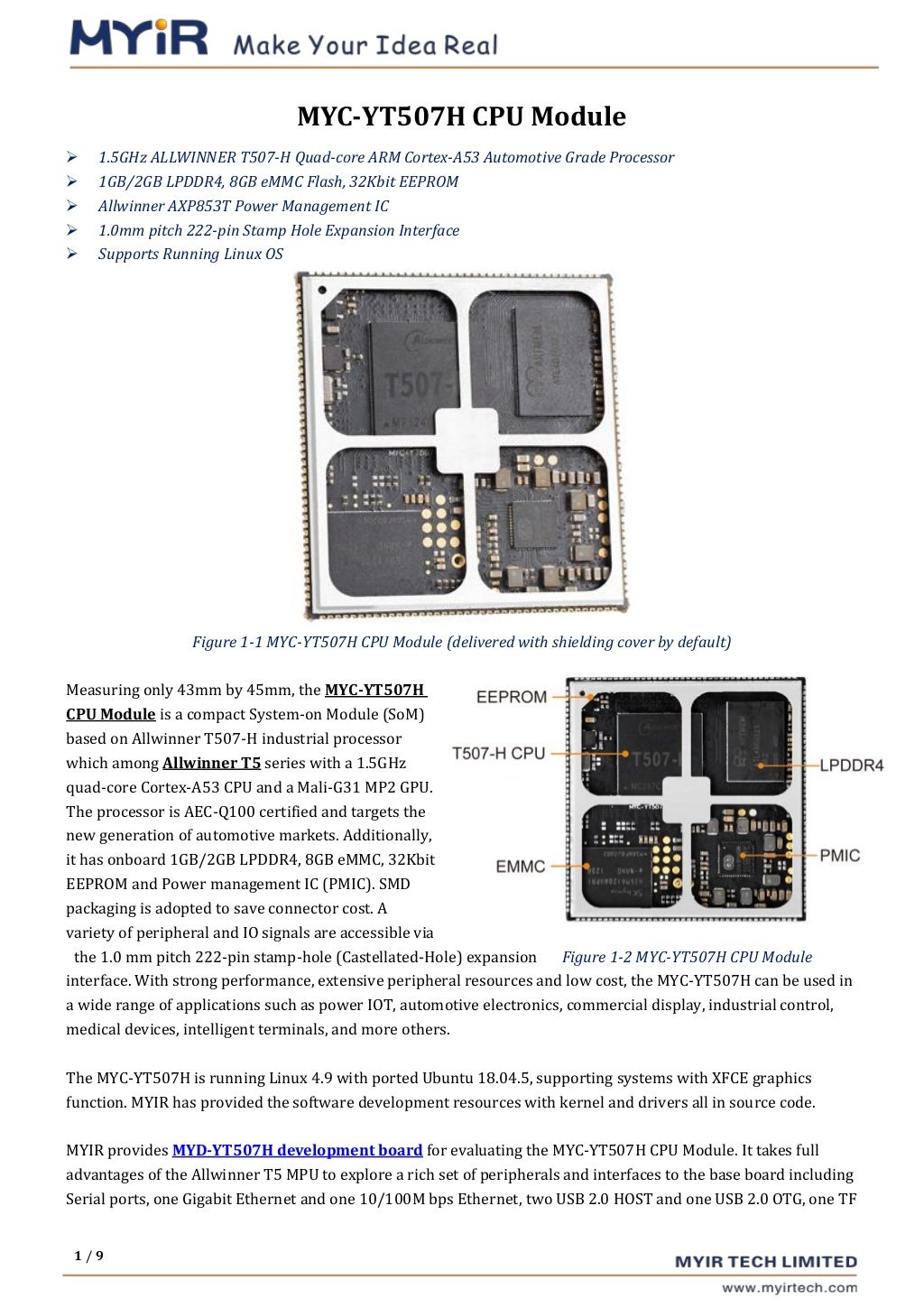 MYC-YT507H CPU Module Overview | PDF