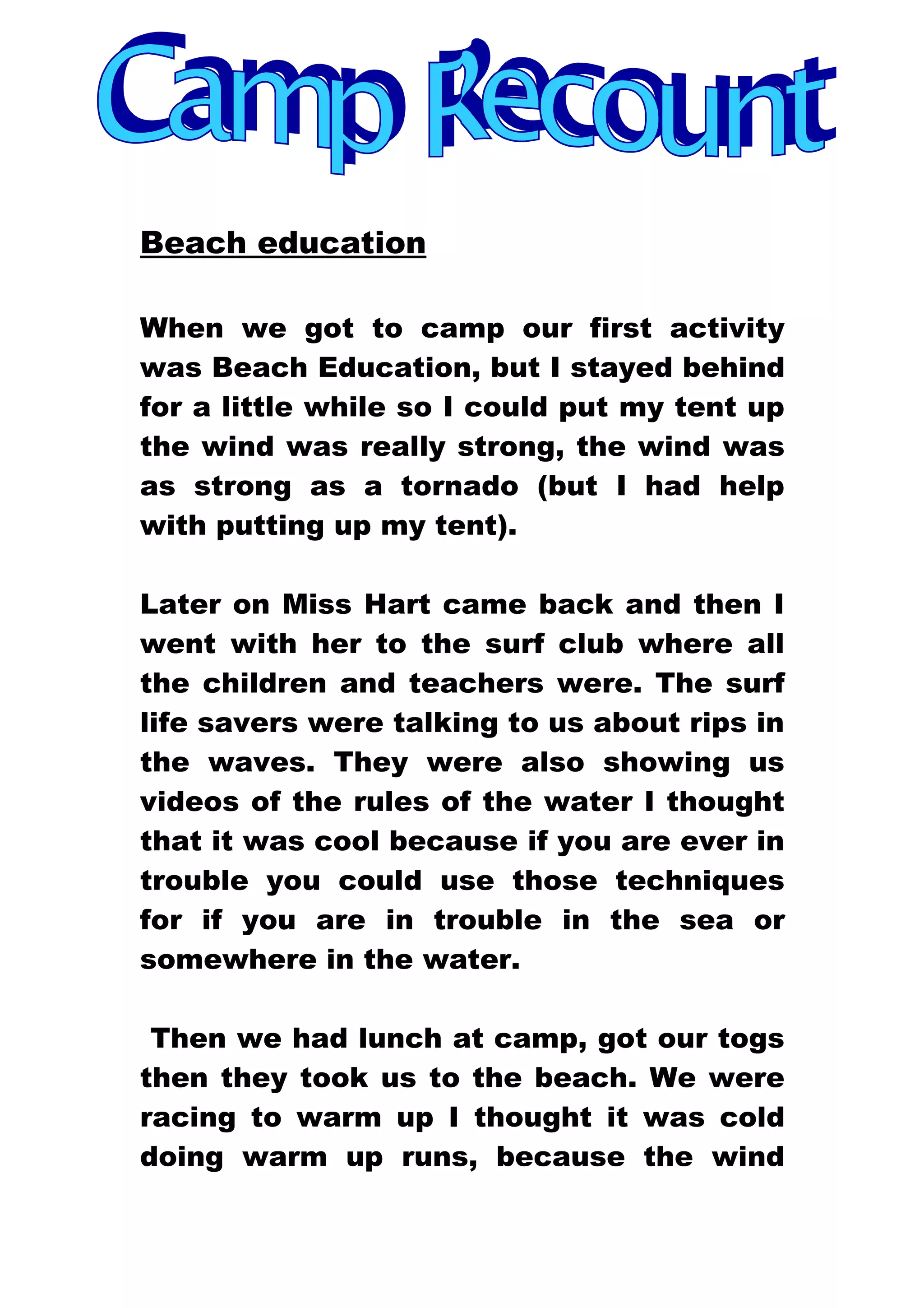 My Camp Recount | DOC