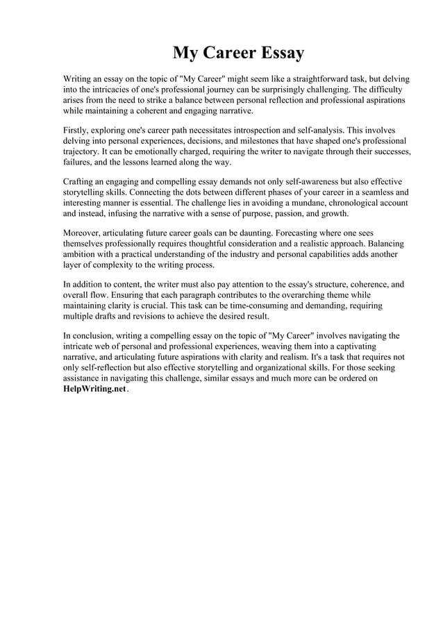 My Career Essay. My Dream Career Essay. Argumentative Essay: Job essay ...