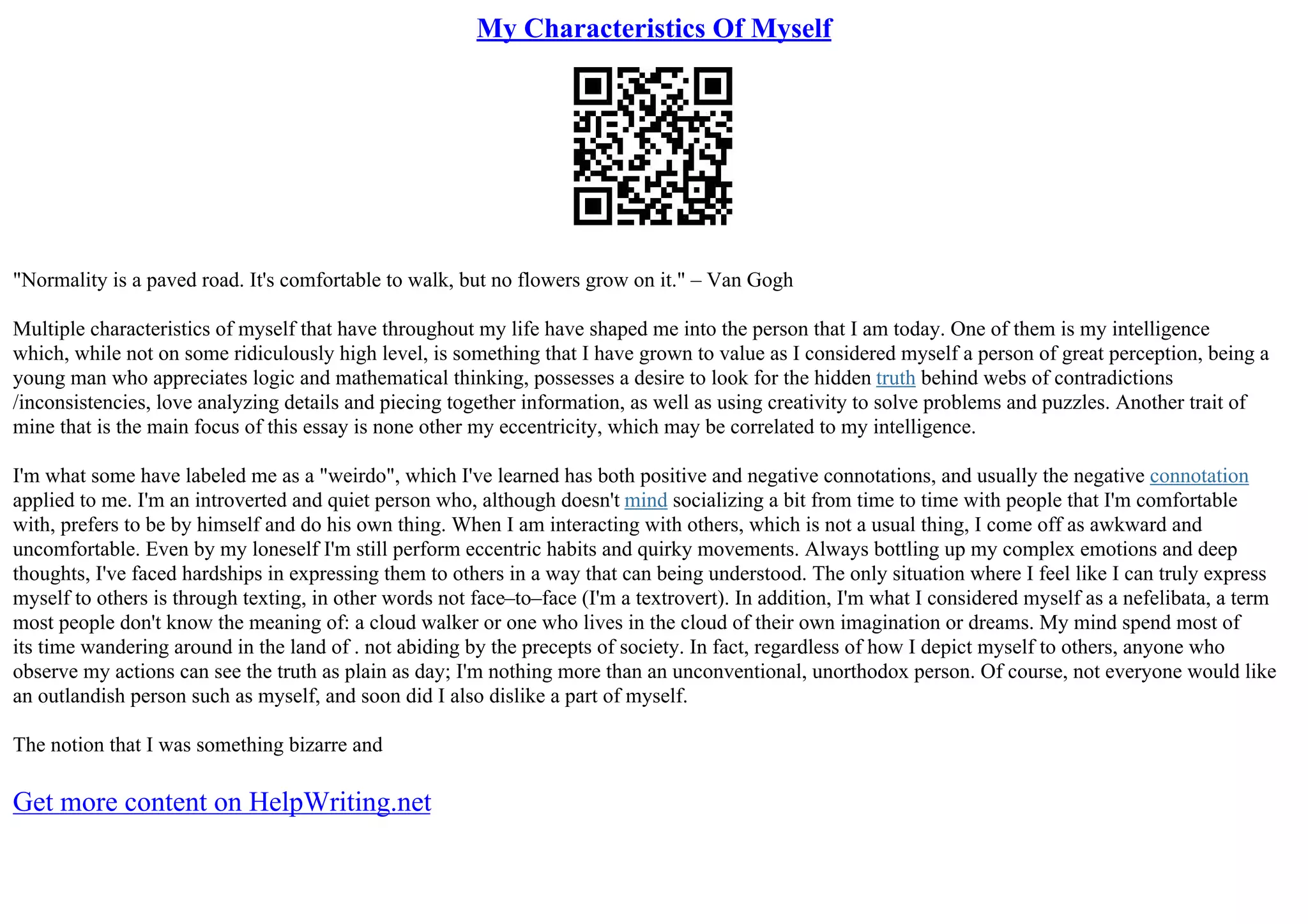 My Characteristics Of Myself | PDF