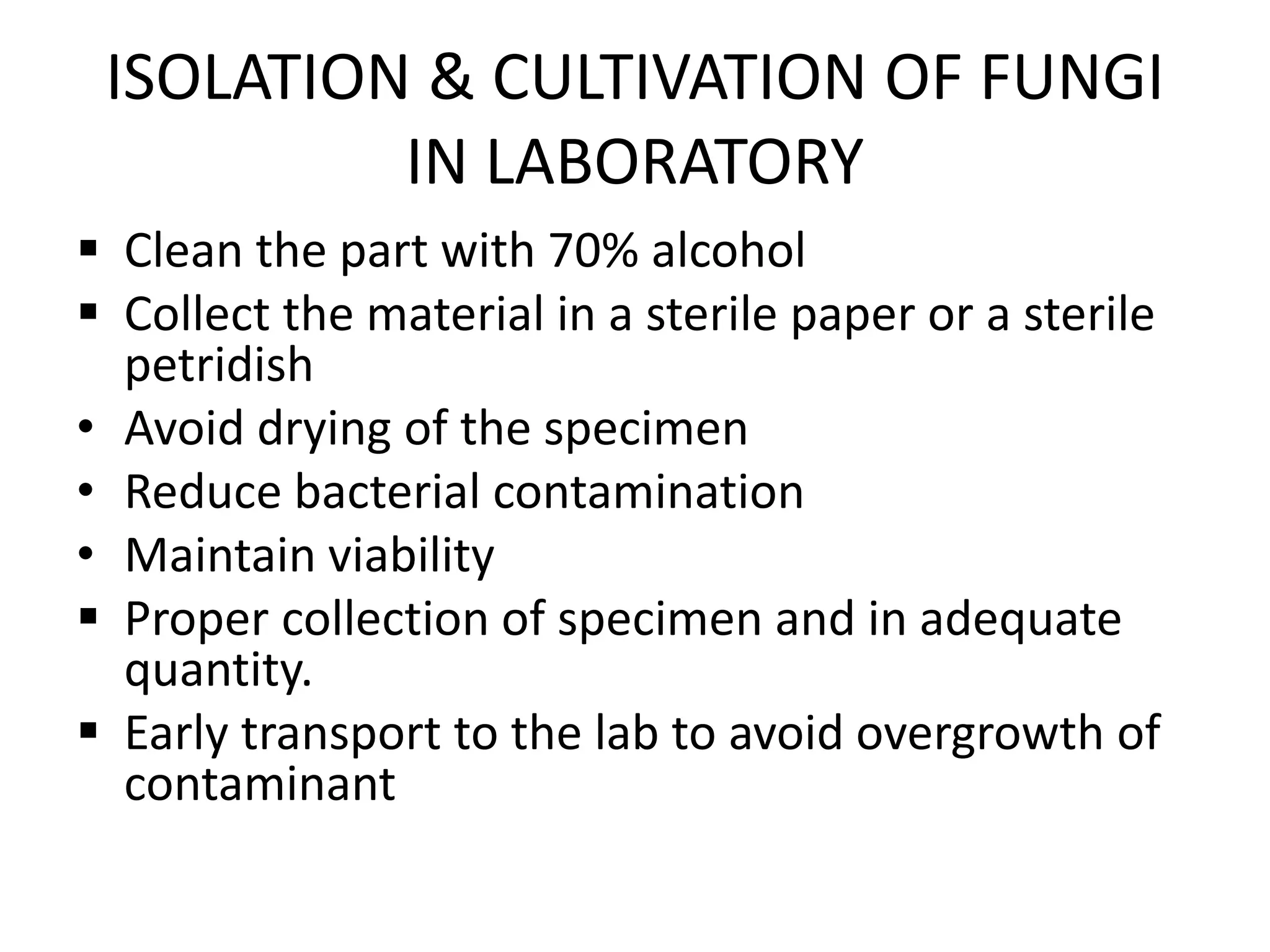 Mycology ppt ii laboratoy techniques for isolation and identification of fungi | PDF