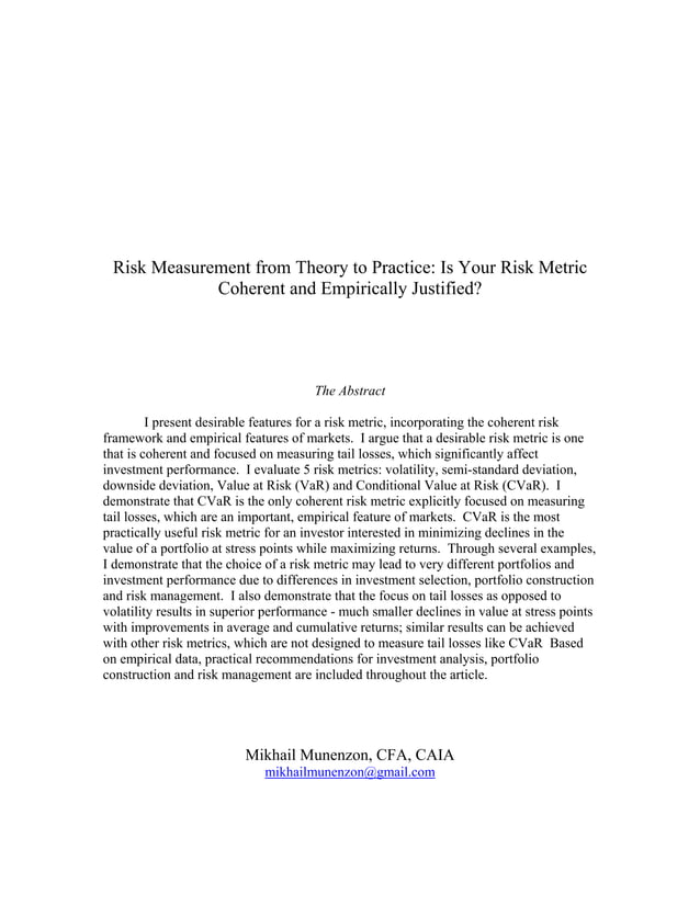 Risk Measurement From Theory to Practice: Is Your Risk Metric Coherent ...