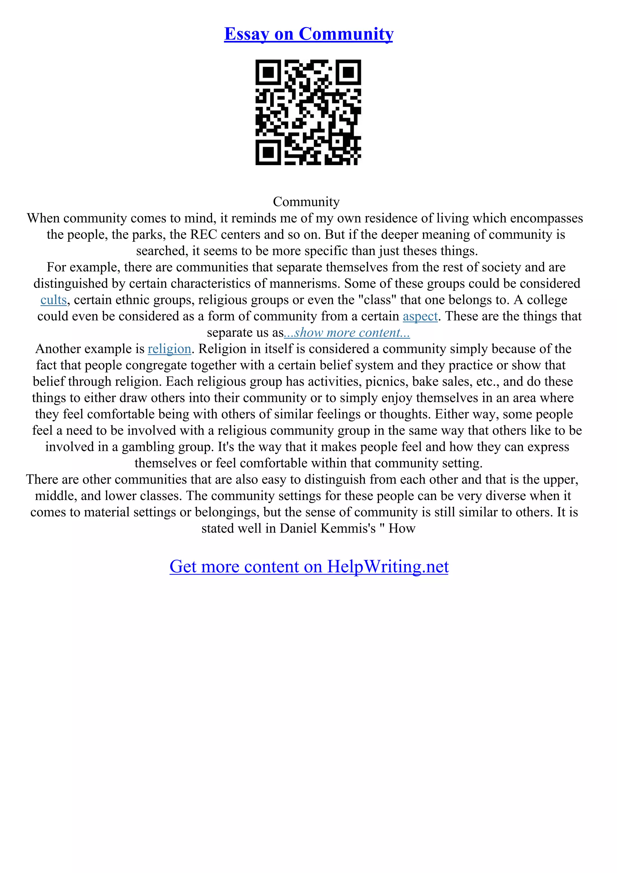 My Community Essay | PDF