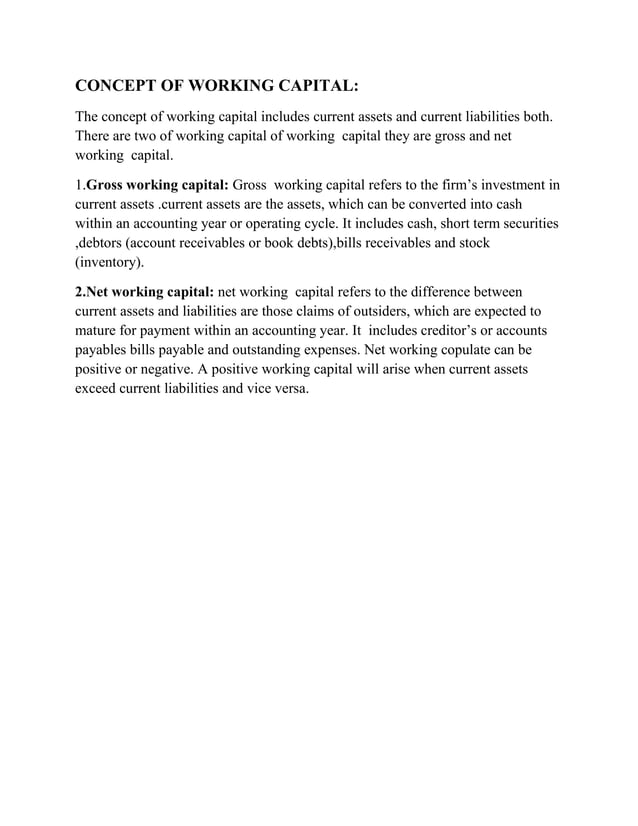 working capital management project | DOCX | Stocks and Bonds | Personal ...