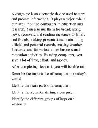 Orientation of computer | DOCX | Internet for Beginners | Internet