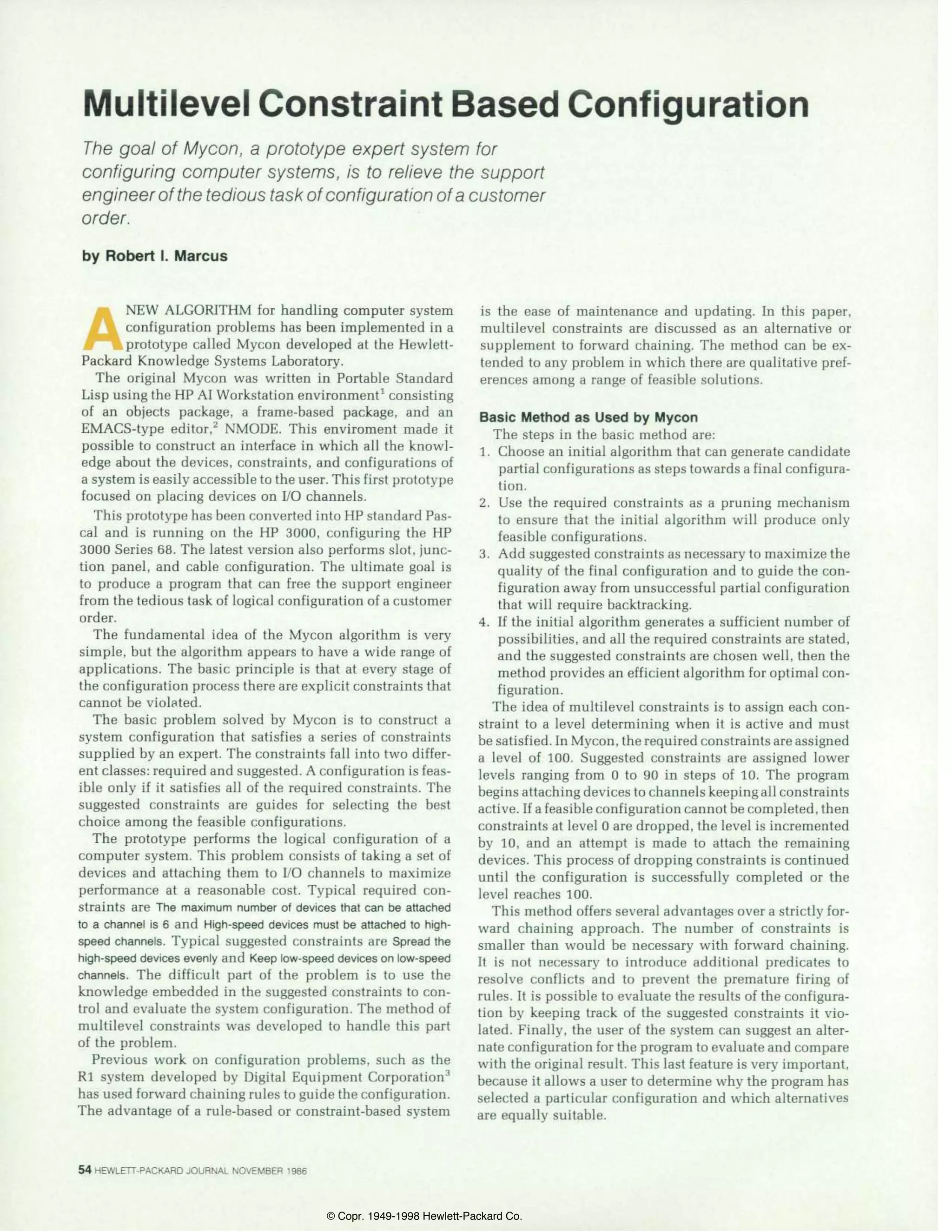 1986 Mycon: Multilevel Constraint Based Configuration | PDF