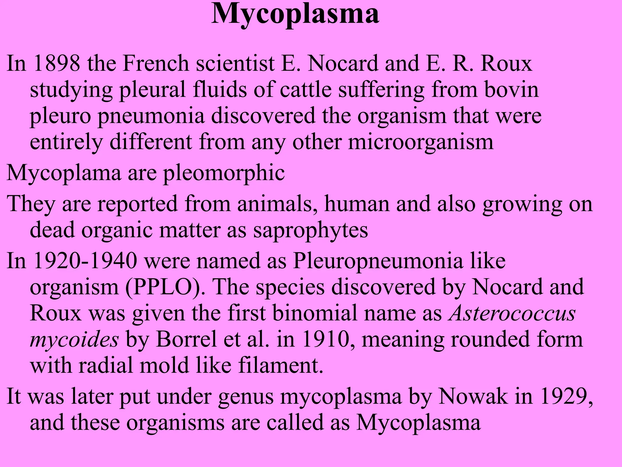 Mycoplasma mycoplasma , Actinomycete.pptx | Biological Sciences | Science