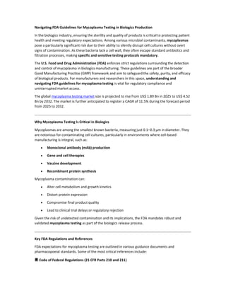 Navigating FDA Guidelines for Mycoplasma Testing in Biologics ...