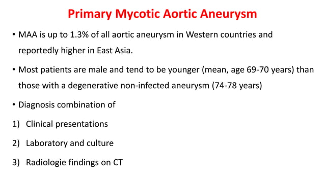 Mycotic Aortic Aneurysm Diseases - | PPT