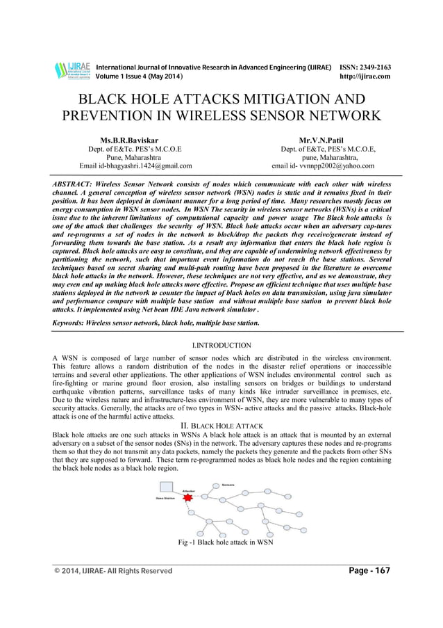 BLACK HOLE ATTACKS MITIGATION AND PREVENTION IN WIRELESS SENSOR NETWORK | PDF