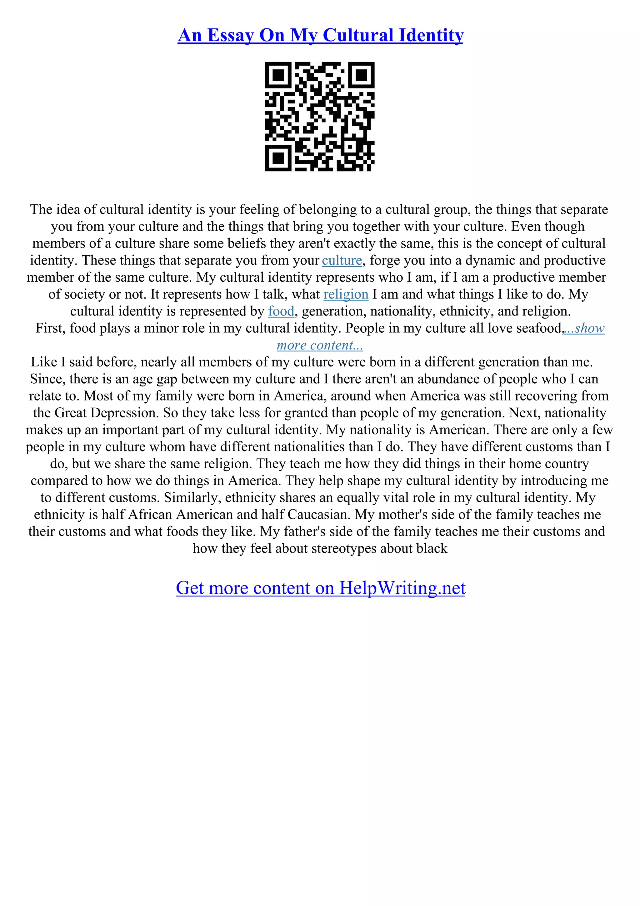 My Culture Essay | PDF