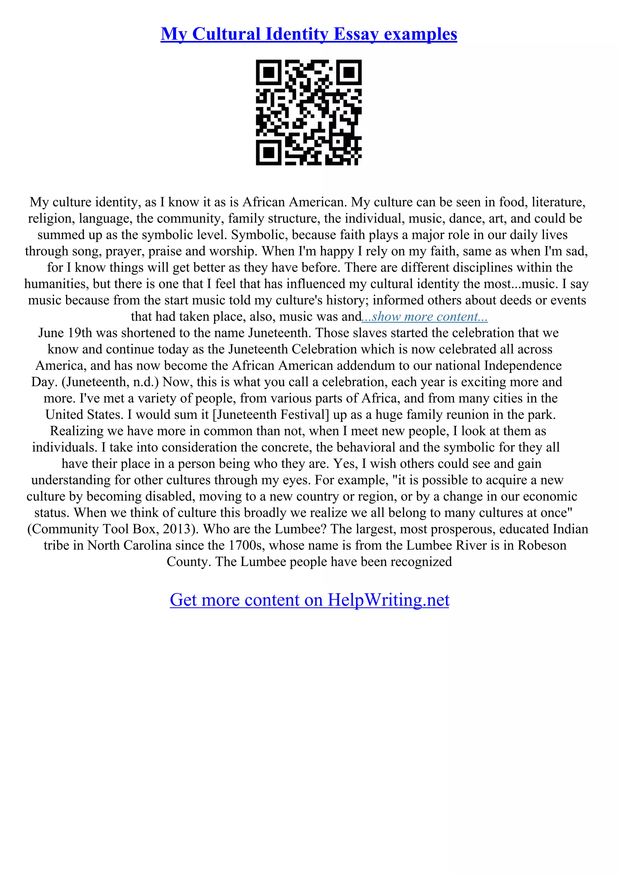 My Culture Essay | PDF