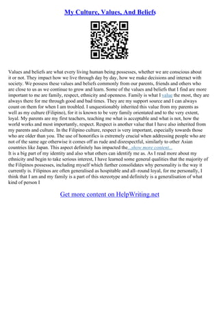 My Culture Essay | PDF